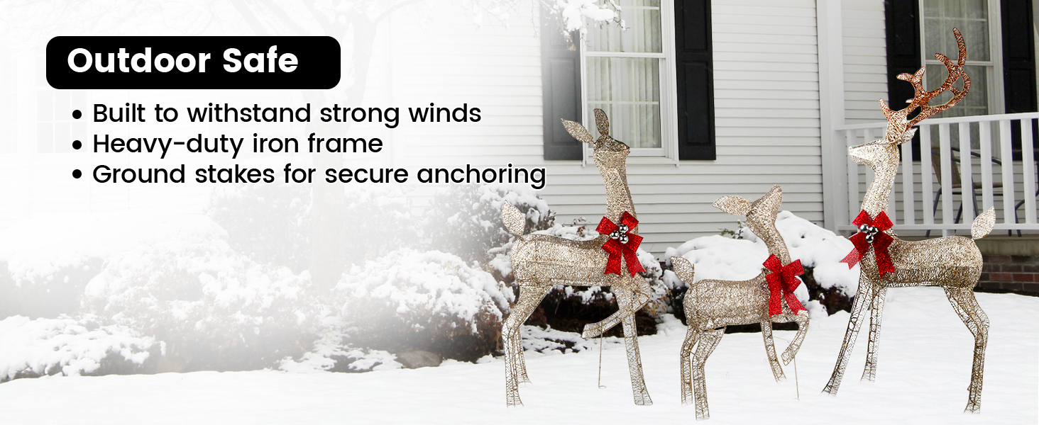 Amazon.com: 3D Christmas Reindeer Outdoor Decorations - 3 Pieces Set of Gold LED Deer Family ...