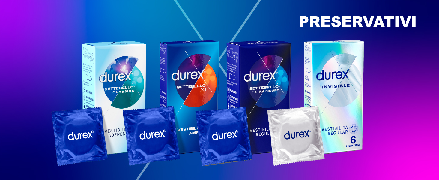 Durex Settebello XL Preservativi Extra Large Uomo Lattice di Gomma Naturale Trasparenti Extra ...