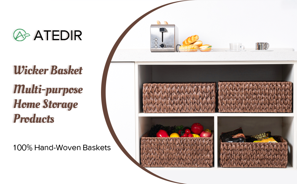 Amazon.com: ATEDIR Large Wicker Basket, Waterproof Wicker Storage ...