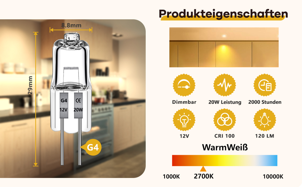 Blakapoo 12 Stück G4 Halogen Glühbirnen 20W 12V, G4 Halogenlampen Clear Capsule 2 Pin Glühbirne ...