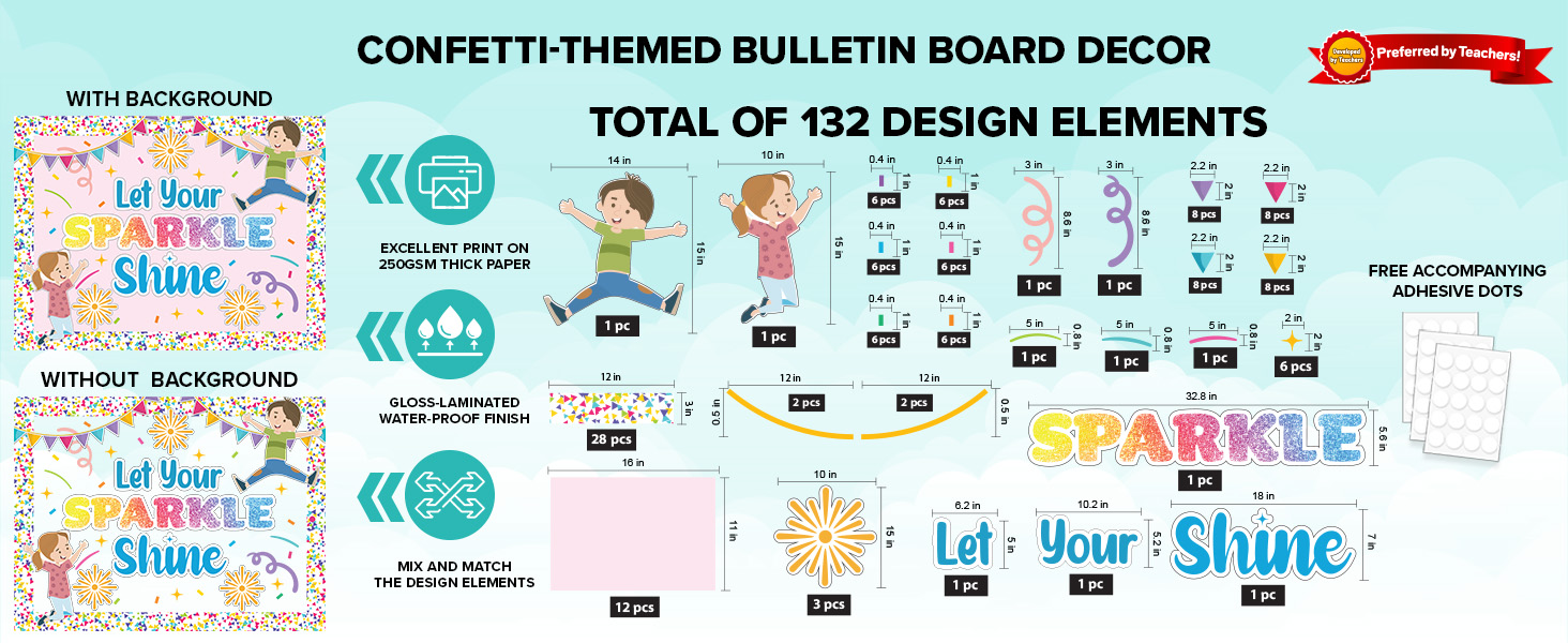 Amazon.com: 132 Pcs Confetti Bulletin Board Decorations Set with ...