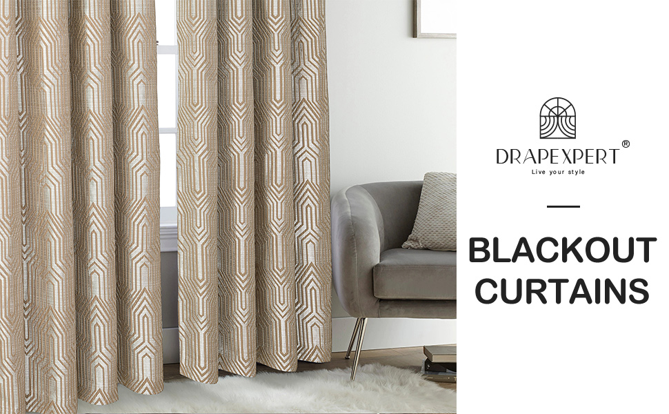 Amazon.com: Light Brown 100% Blackout Jacquard Geometric Pattern Curtains,52 Inch Wide 108 Inch ...