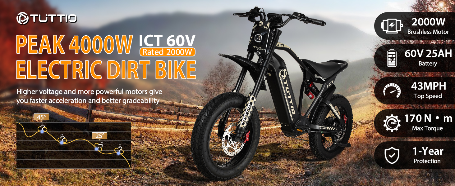 Amazon.com: TUTTIO ICT Electric-Motorcycle for Adults-Teens Peak 4000W-43MPH-60V-25AH Electric ...
