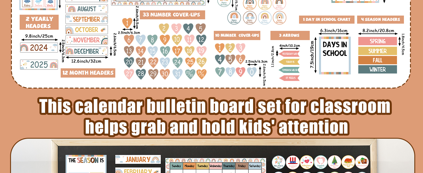 Amazon.com : Qyeahkj Boho Rainbow Classroom Calendar Set Bulletin Board ...