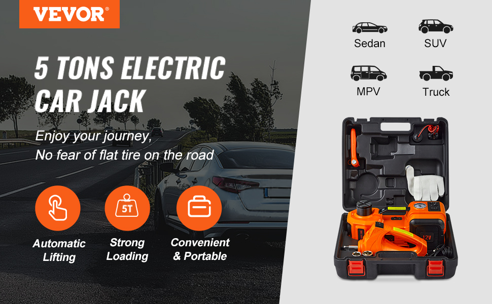 VEVOR Electric Car Jack, 5 Ton/11023 LBS Hydraulic Jack Lift with Electric Impact Wrench, Built ...
