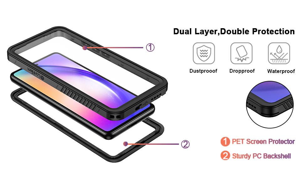 Amazon.com: Lanhiem Samsung Galaxy A54 5G Case, IP68 Waterproof Dustproof, Built-in Screen ...