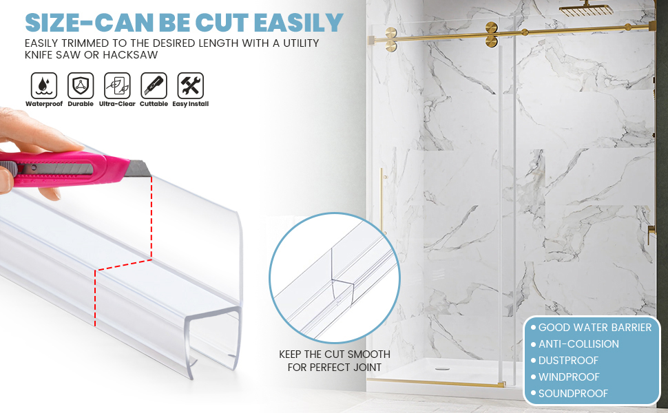 2 Pack Frameless Shower Door Side Seal Strip, 3/8" X 78" Shower Glass Door Side Seal Strip ...