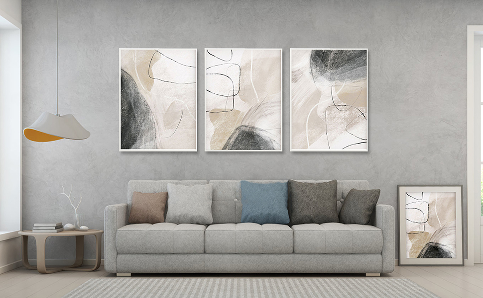 Amazon.de: Sarah Duke 3er Poster Set, Beige Abstrakt Wandbilder Wohnzimmer Bilder, Moderne ...