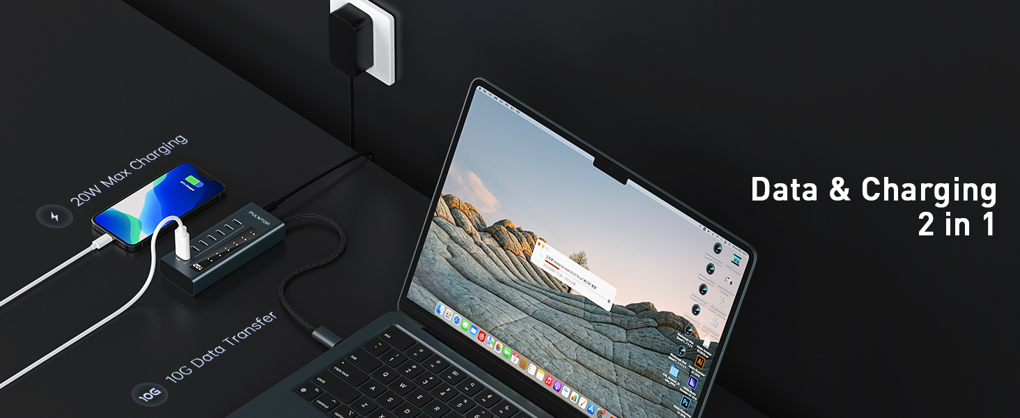Pulwtop Usb C Hub For Laptop 7 In 1 10gbps Usb Adapter Support Data And Charging Not