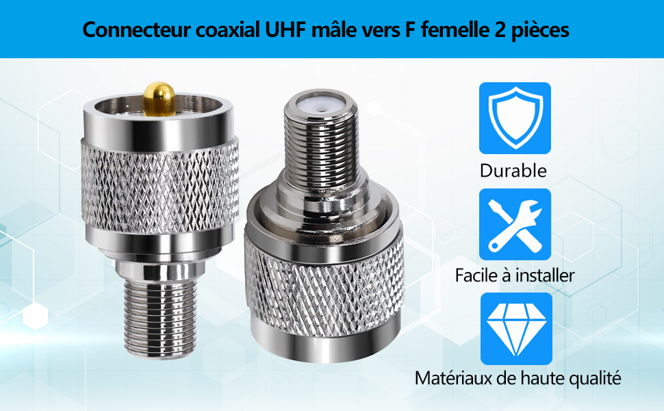 TUOLNK PL-259 vers connecteur F UHF mâle vers F femelle adaptateur coaxial RF Type F femelle ...