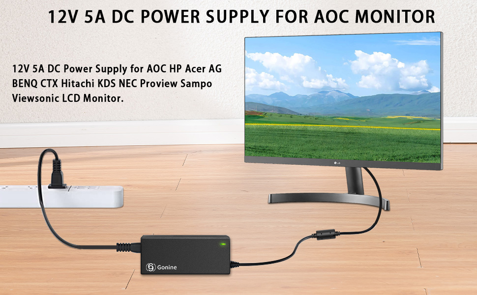 Amazon.com: 12V 5A Monitor Power Supply Cord, 100-240V AC to DC in 12 Volt 5A Compatible for AOC ...