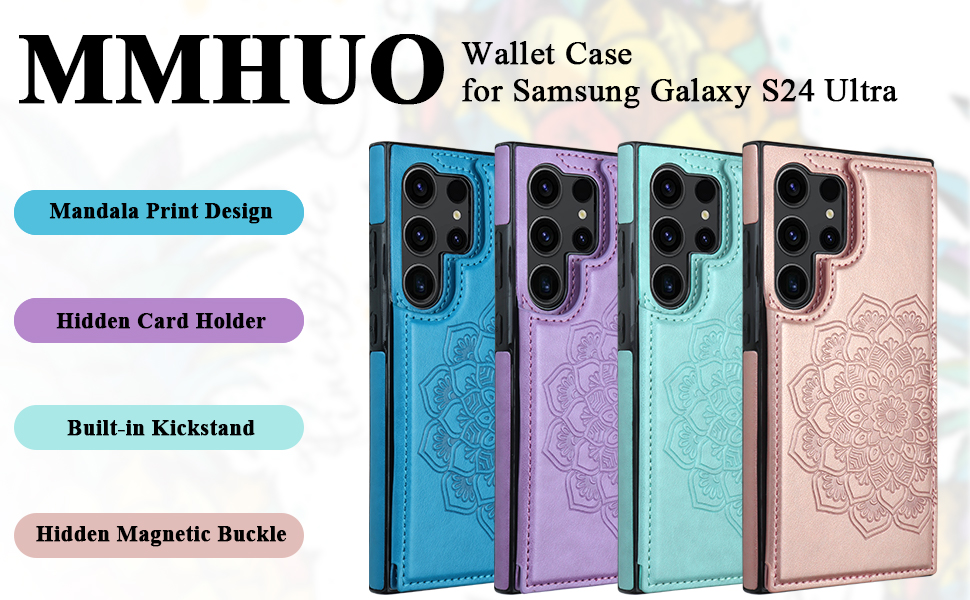 Amazon.com: MMHUO for Samsung S24 Ultra Case with Card Holder,Flower Magnetic Back Flip Case for ...