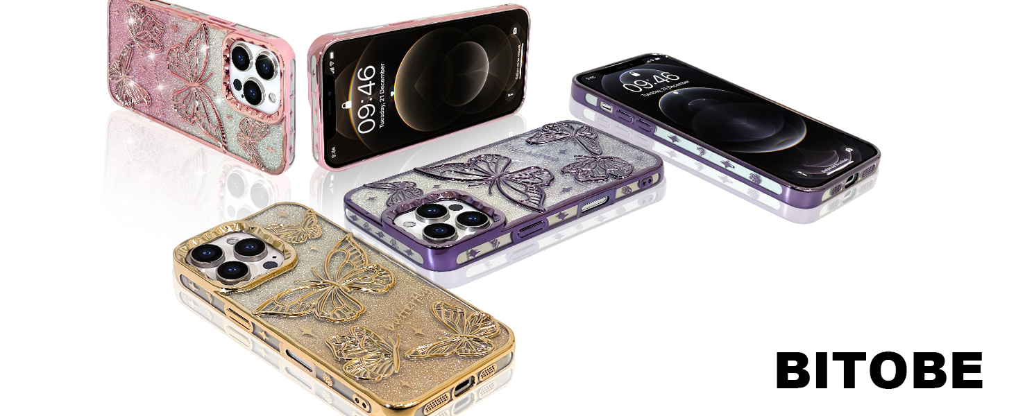 Amazon.com: BITOBE Designed for iPhone 12/12 Pro, Cute 3D Butterfly Case Slim Plating Glitter ...