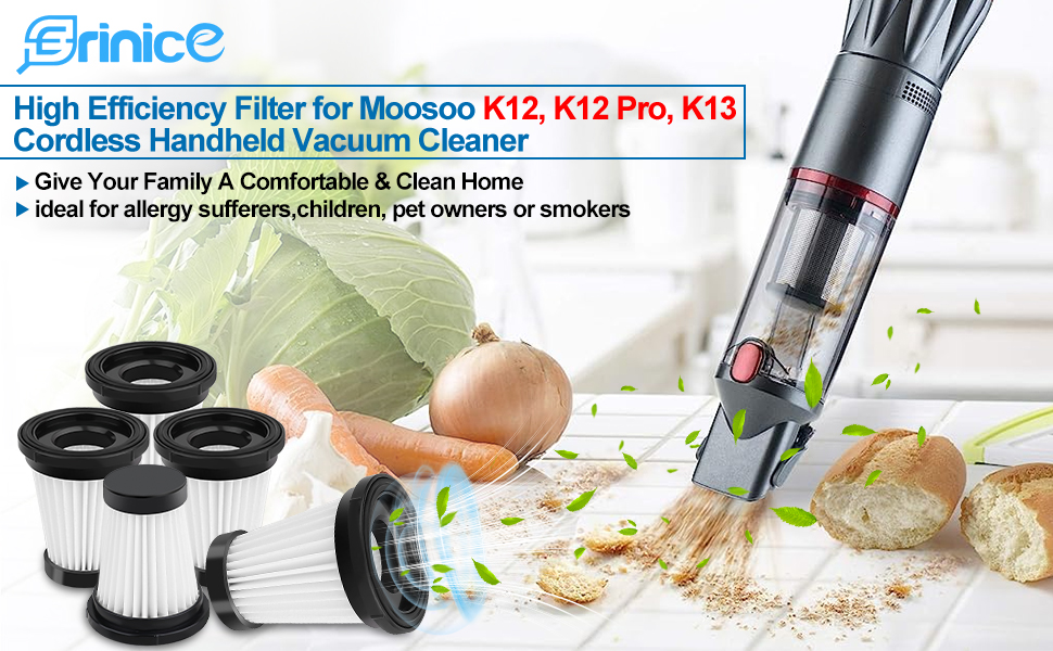 Erinice 5 Stück Ersatzfilter für Moosoo K12 K12 Pro K13 Akku-Staubsauger HEPA Filter Ersatzteile ...