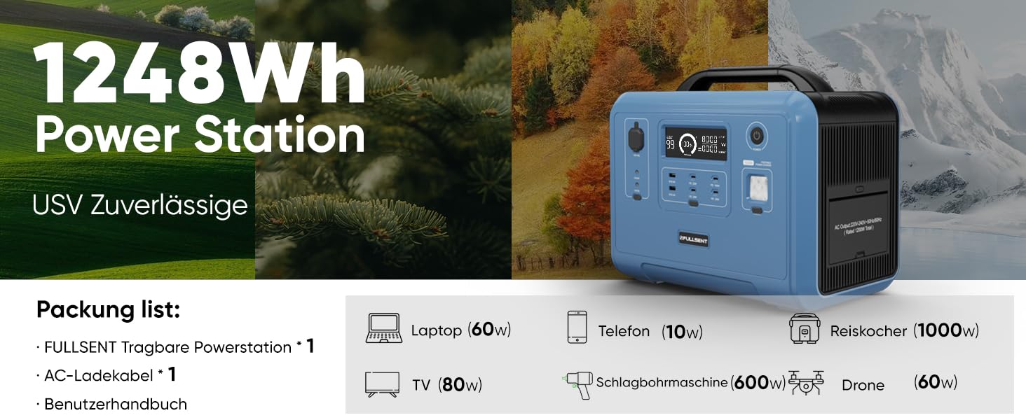 Tragbare Powerstation 1200W Solargenerator mit LiFePO4 FULLSENT Mobile stromversorgung generator ...