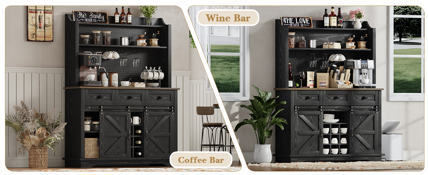 Amazon.com: REVOMINCA Farmhouse Coffee Bar Cabinet with 3-Tier Storage, 63 Inch Kitchen Hutch ...