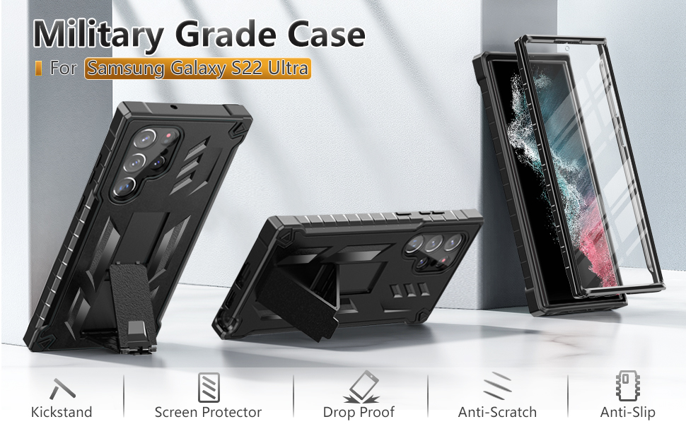 FNTCASE for Samsung Galaxy S22 Ultra Case: Military Grade 360 Drop Phone Cover - Heavy Duty ...
