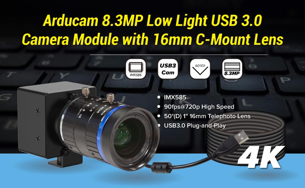 Amazon.com: Arducam USB 3.0 Camera, 90FPS High-Speed 4K USB Camera Module, 8.3MP Manual Focus ...