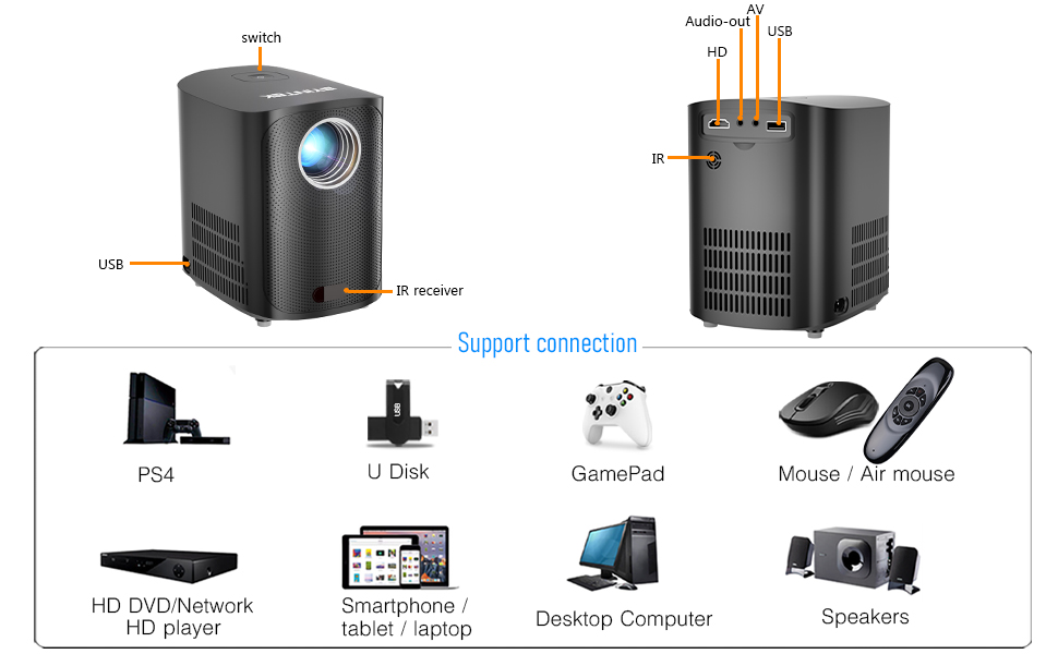BYINTEK X20 Projetor sem fio, projetor inteligente portátil, 300 ANSI ...