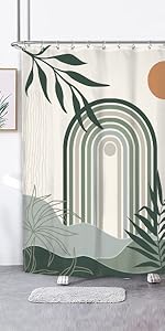 Amazon.com: Mitpok Sage Green Boho Shower Curtain Mid Century Modern Abstract Minimalist Leaves ...