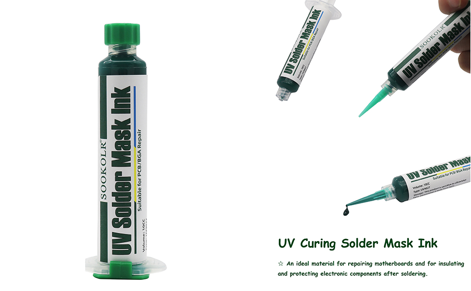 Sookolr 2-Pack Solder Mask Ink, Green UV Light Curing Solder Resist Paste, PCB BGA Solder Film ...