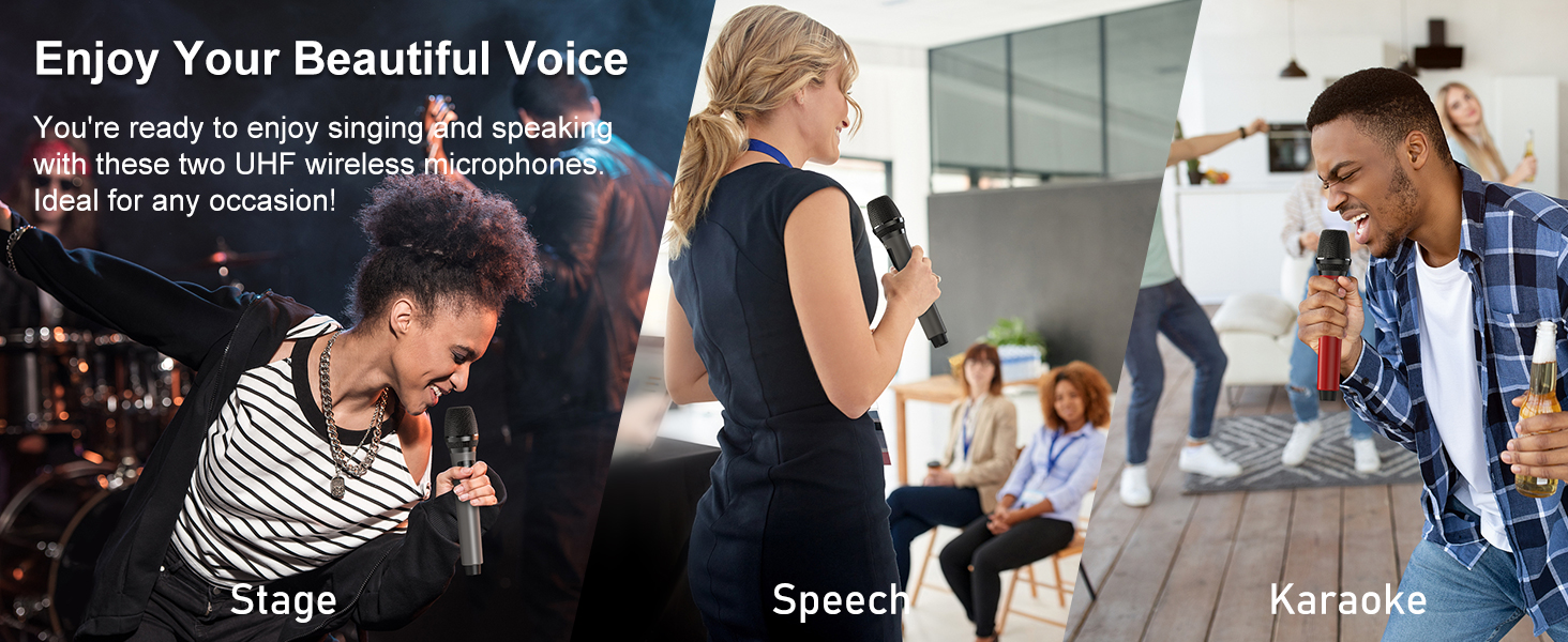 JYX Dual UHF Wireless Microphones with Rechargeable Receiver - Handheld Dynamic Mics, 160ft ...