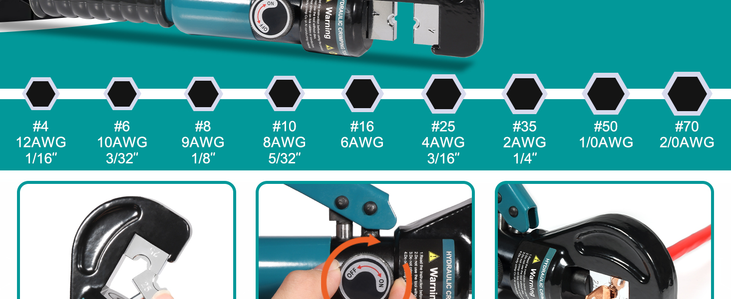 Brileine Hydraulic Crimping Tool, Hydraulic Crimper 10 Tons for 12-2/0 AWG Cable, Battery Lugs ...