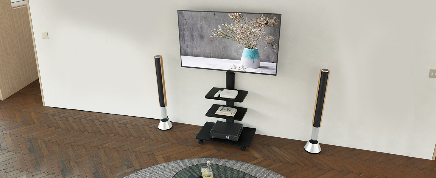 FITUEYES Carrello TV con Ruote per 32-60 Pollici TV, 70° Girevole & 8 Altezza Regolazione ...