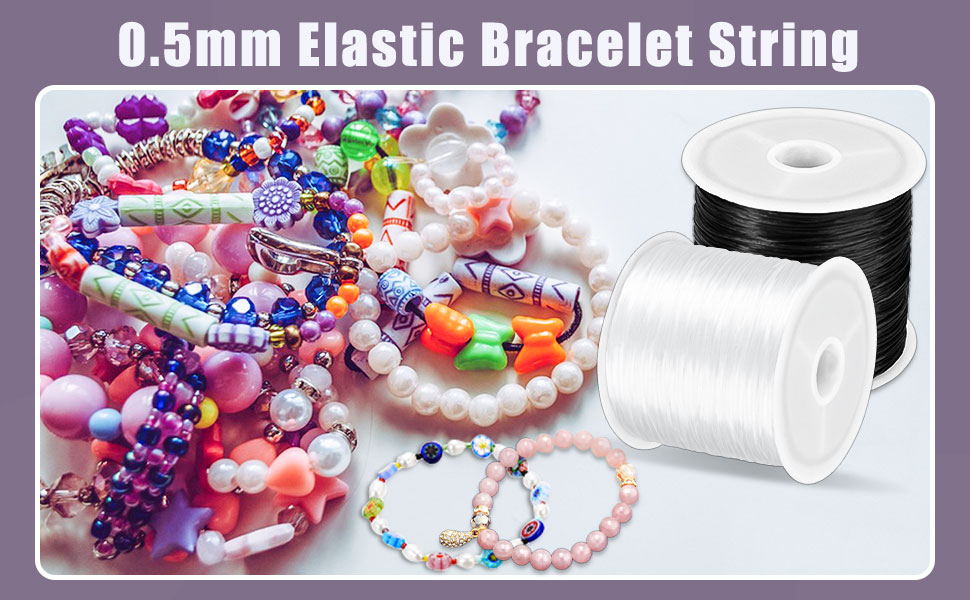 Amazon.com: 0.5mm Elastic Bracelet String, 2Rolls 397 FT Stretchy String Crystal String Bead ...