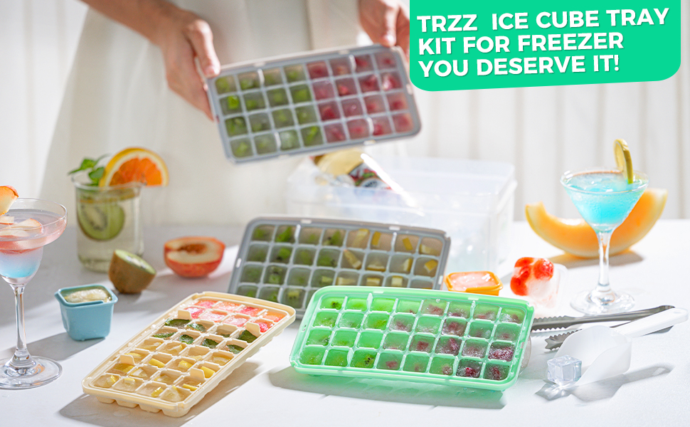 Amazon.com: TRZZ Ice Cube Tray with Lid and Bin, 64 pcs Freezer Covered Ice Storage, Ice Cube ...