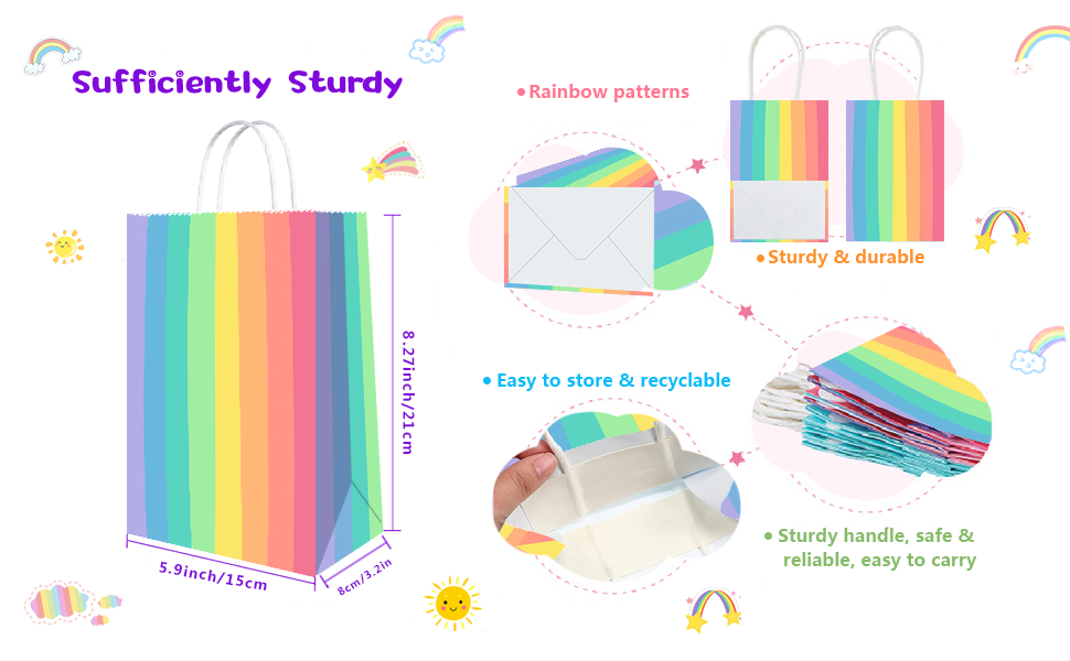 Amazon.com: 16PCS Stripe Rainbow Party Bags rainbow party favors ...