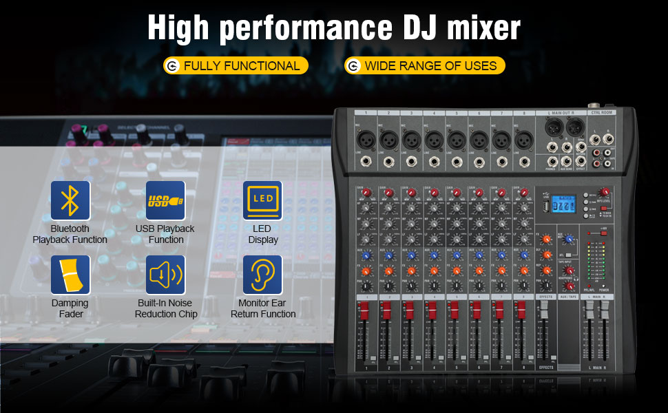 Amazon.com: 8-Channel Wireless Audio Mixer,Professional DJ Equipment ...