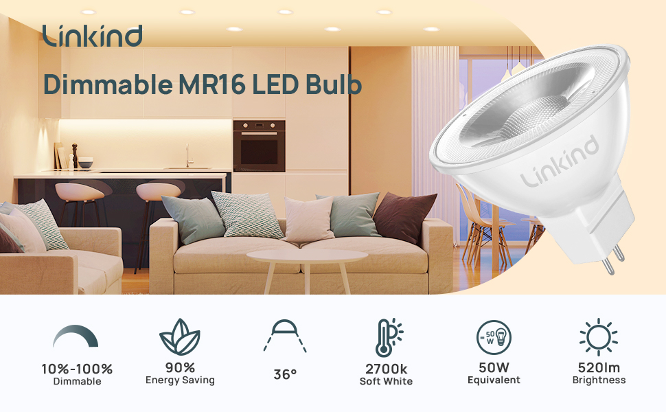 Linkind MR16 LED Bulbs, Dimmable GU5.3 Led Light Bulb,12 Volt led Spotlights Ceiling Lights ...