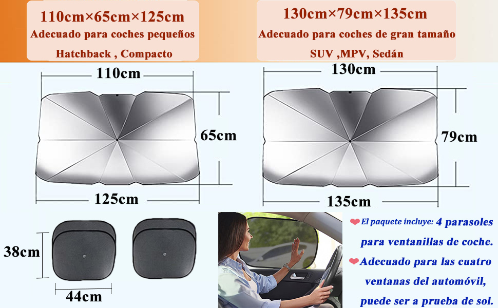 MATTJIASPOP Parasoles de Coche Parasoles para Auto, (79cm*135cm) con 4 ...