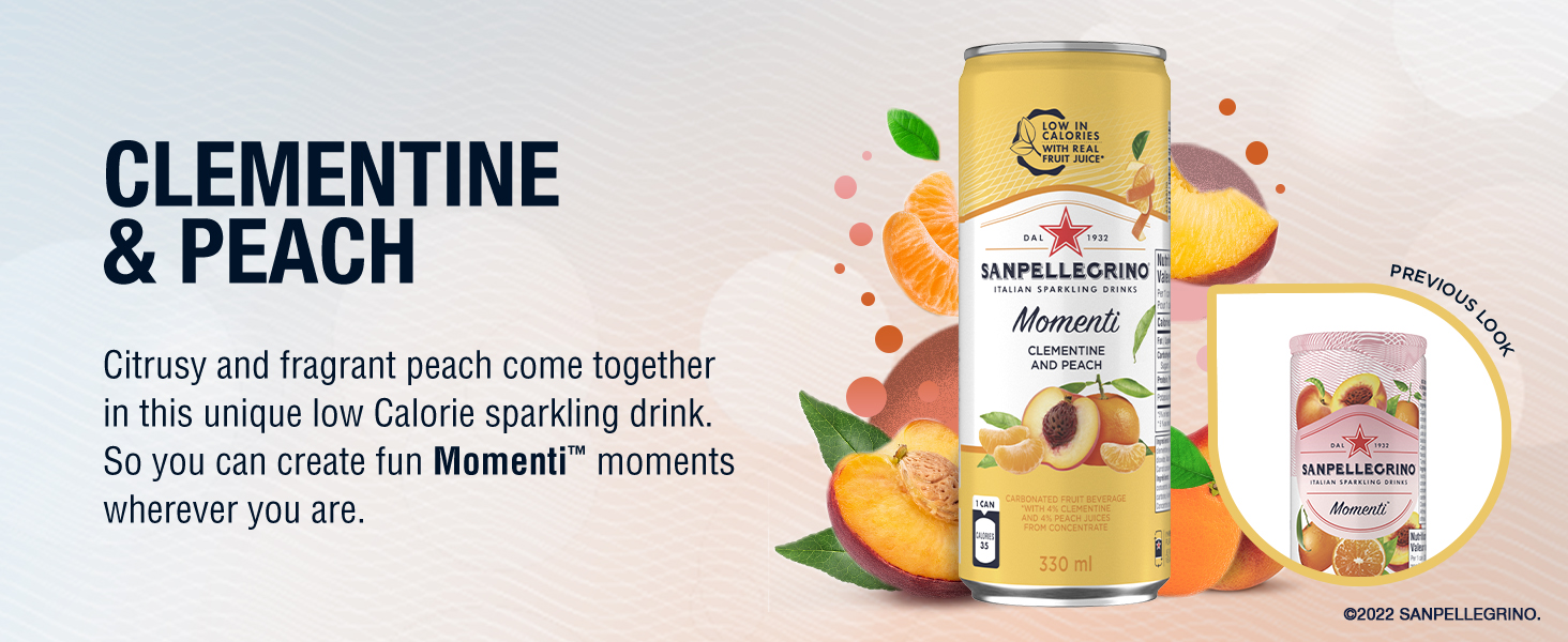 SAN PELLEGRINO MOMENTI Italian Sparkling Drinks Clementine Peach, Carbonated Fruit Beverage – 24 ...