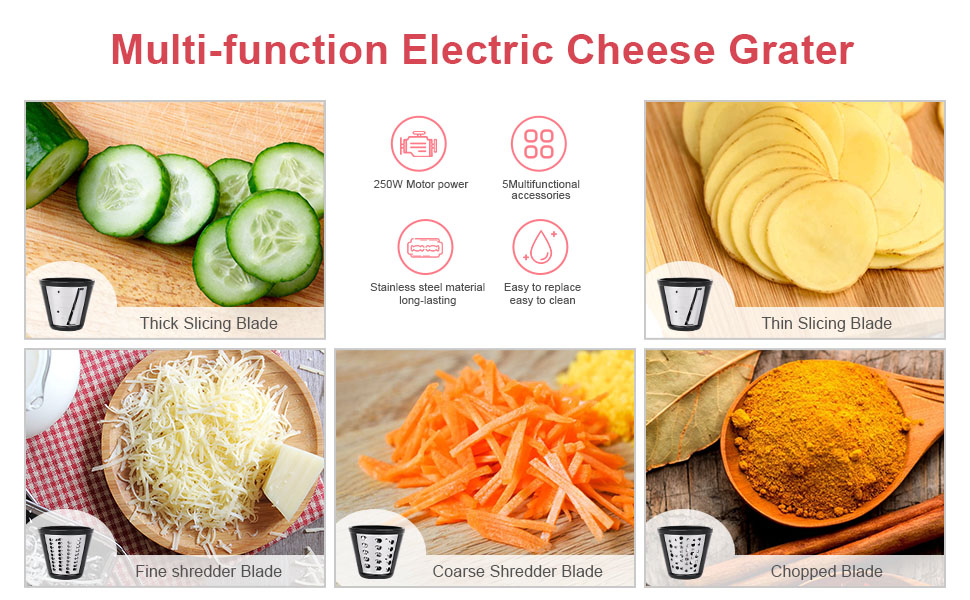Amazon.com: EYAS LAN Electric Cheese Grater, 250W Professional Automatic Grater for Fruits ...