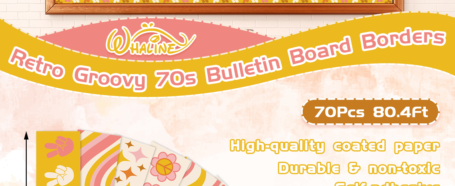 Amazon.com: Whaline 80.4Ft Retro Groovy 70s Bulletin Board Borders Boho ...