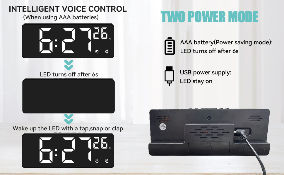 Amazon.com: Alarm Clock for Bedroom, Desk Digital Clock,Mirror Clock ...