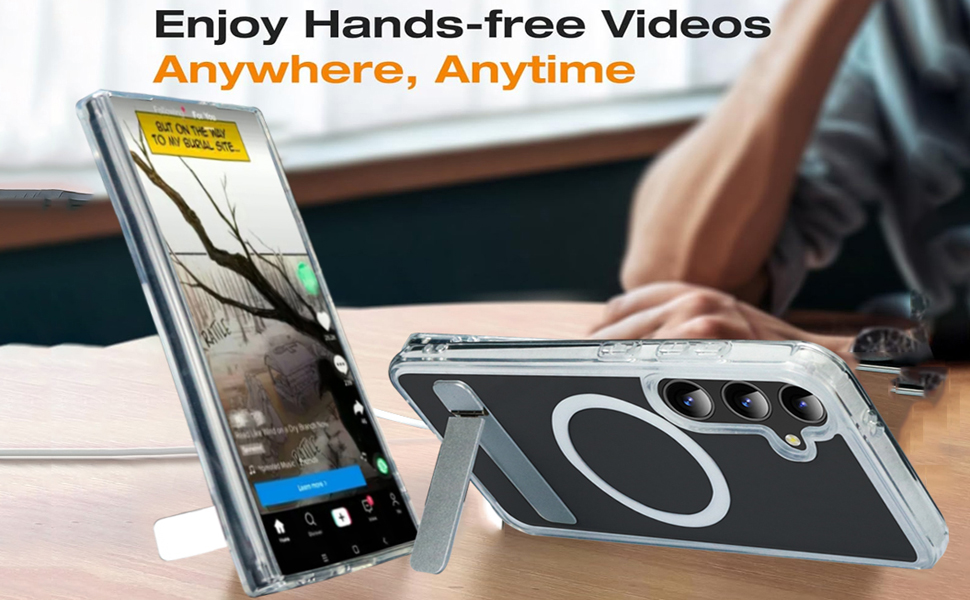 Amazon.com: condgood for Galaxy A55 5G Clear Case with Stand, Built-in Strong Magnetic, Metal ...