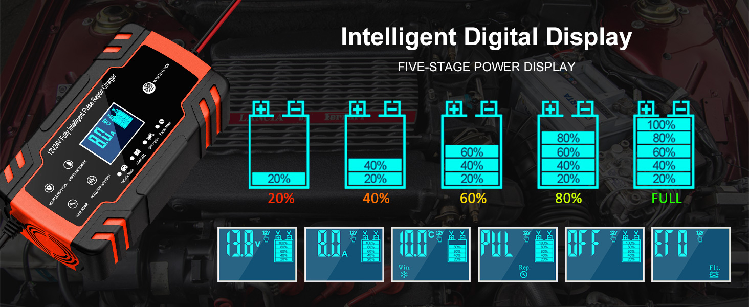 Chargeur de Batterie Intelligent 12V/24V 8A Mainteneur et Automatique Réparation Fonction ...