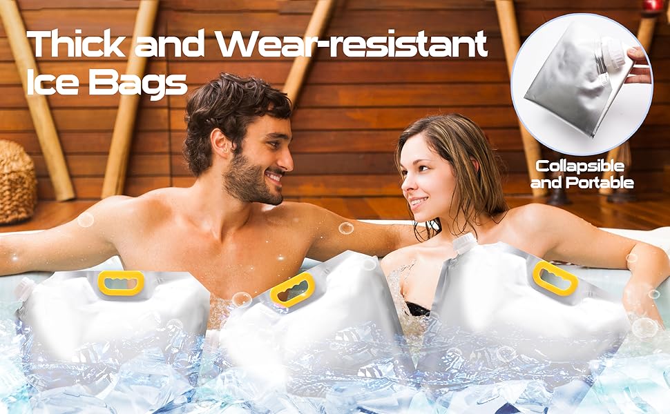 Anglekai 4Pack Ice Bath Bags, Reusable 10L Freezer Water Bags for Ice Bath Collapsible Bathtub ...