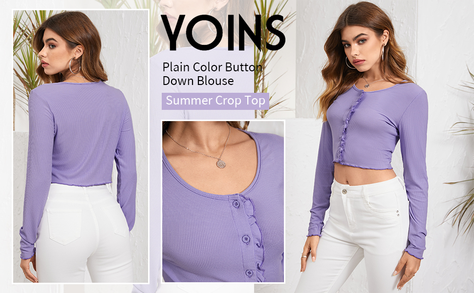 Yoins Women Long Sleeve T Shirts Round Neck Crop Top Sexy Tunic Casual