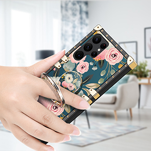 Amazon.com: WOLLONY for Samsung Galaxy S22 Ultra 5G Square Case for Women with Ring Stand Holder ...