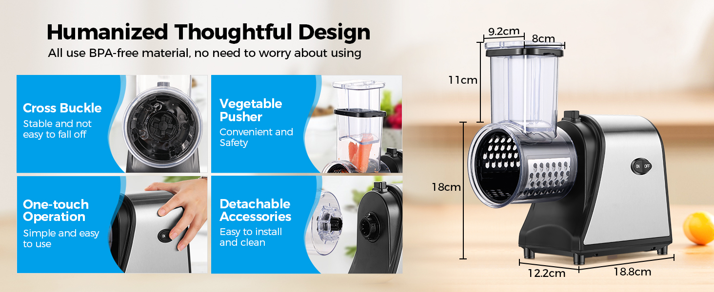 Amazon.com: 250W Electric Cheese Grater, 5-in-1 Grater Shredder for Slicing, Shredding, Grating ...