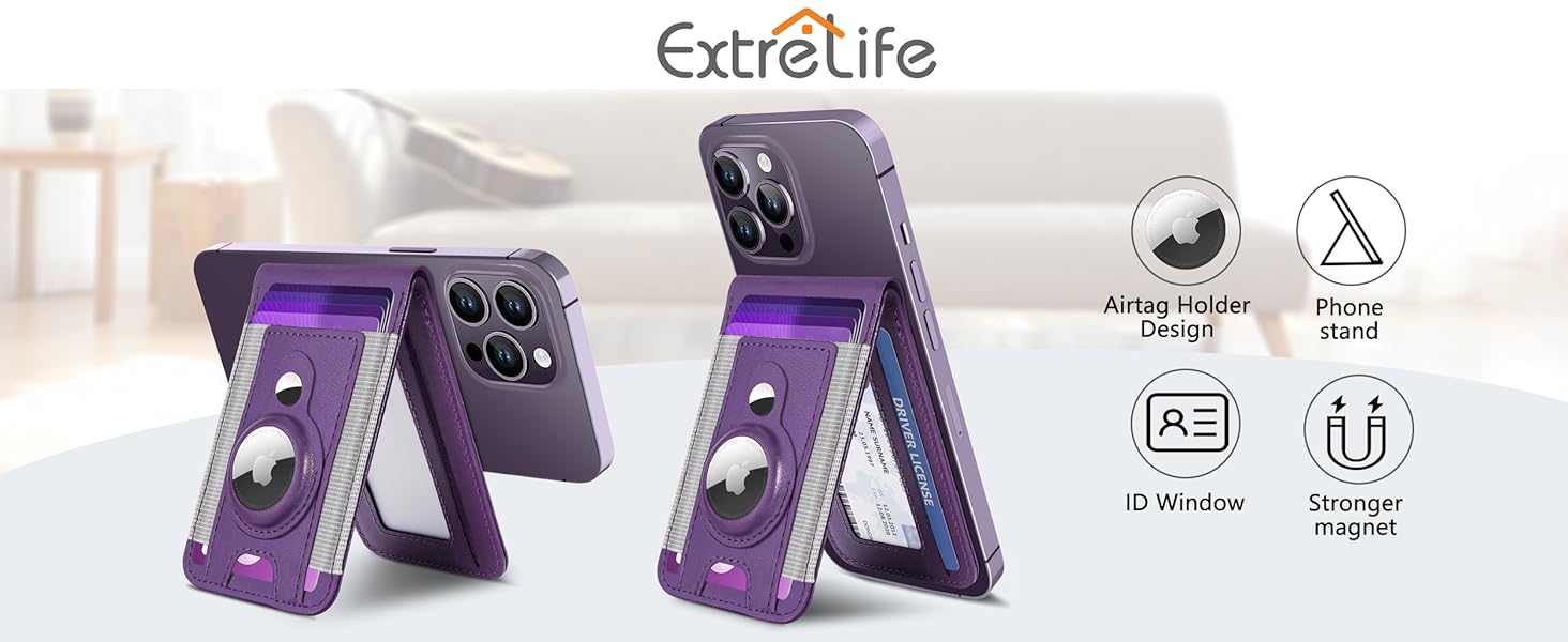 Amazon.com: ExtreLife 3-in-1 Magsafe Wallet with AirTag Holder, Upgrade Magsafe Wallet Stand ...