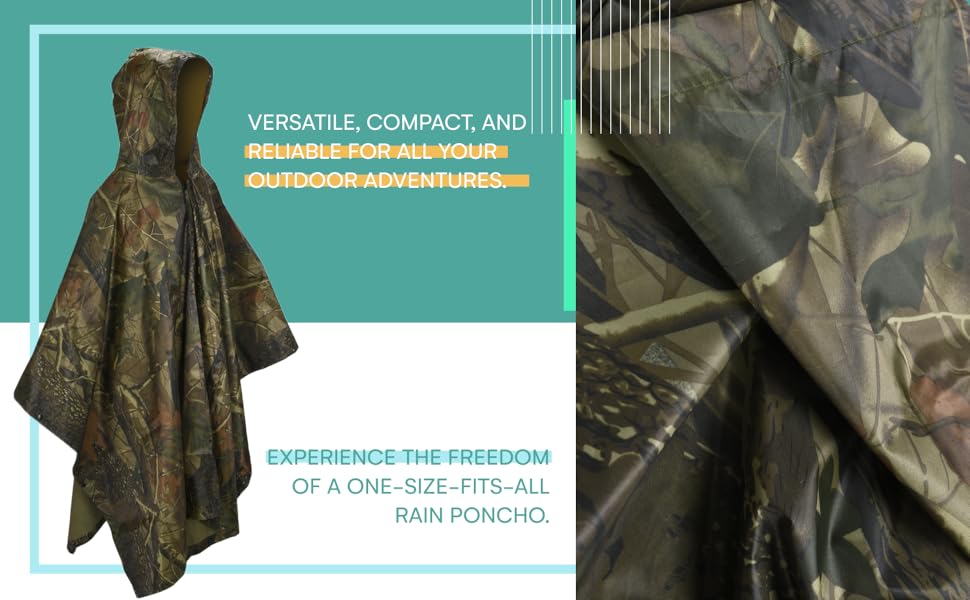 Amazon.com: ACOWAY Camo Rain Poncho - Versatile Polyester Ponchos for Men and Women - One Size ...