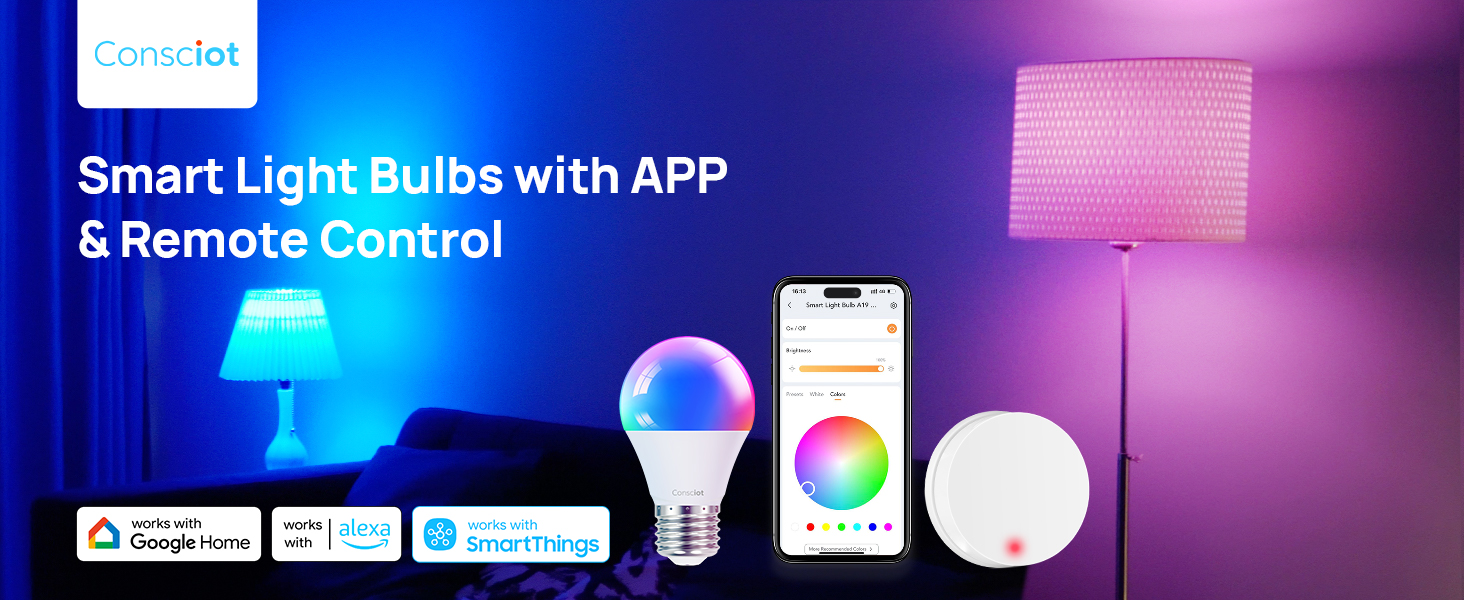 Consciot Smart Light Bulbs with Remote Control, LED Light Bulb That ...