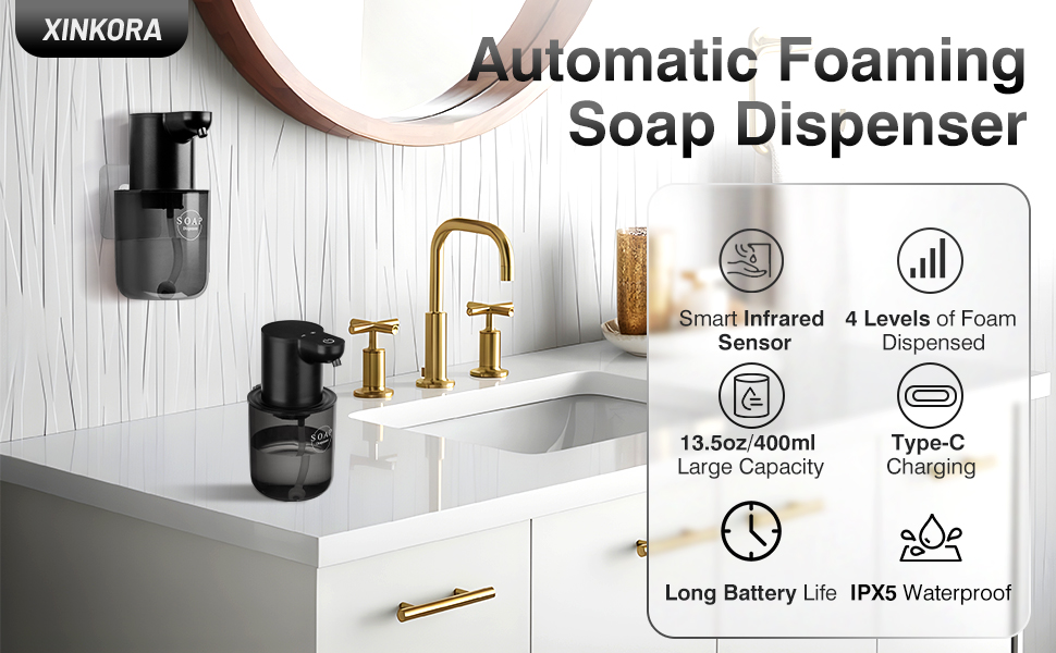 Amazon.com: XINKORA Automatic Soap Dispenser Touchless, 4-Level Adjustable Foaming Electric Foam ...