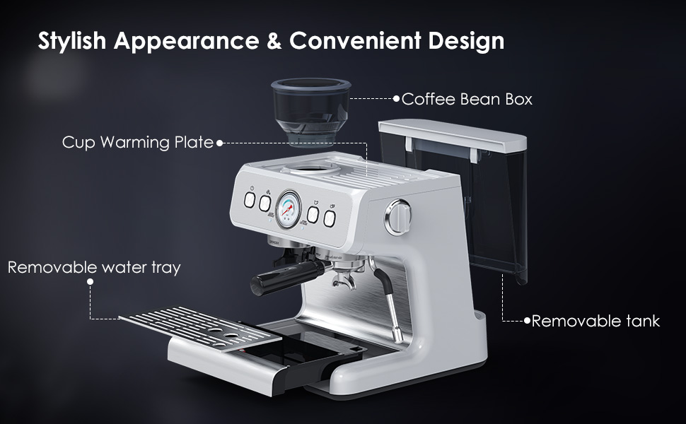 Amazon.com: Joy Pebble Espresso Machine,15 Bar Professional Espresso Maker with Barista Coffee ...