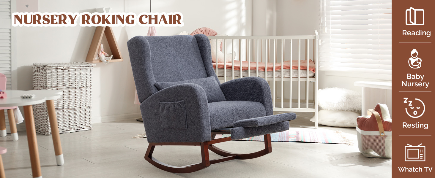 Amazon.com: HCHAIRH Rocking Chair Nursery,Teddy Nursery Rocking Chairs with Foot Rest, Sherpa ...